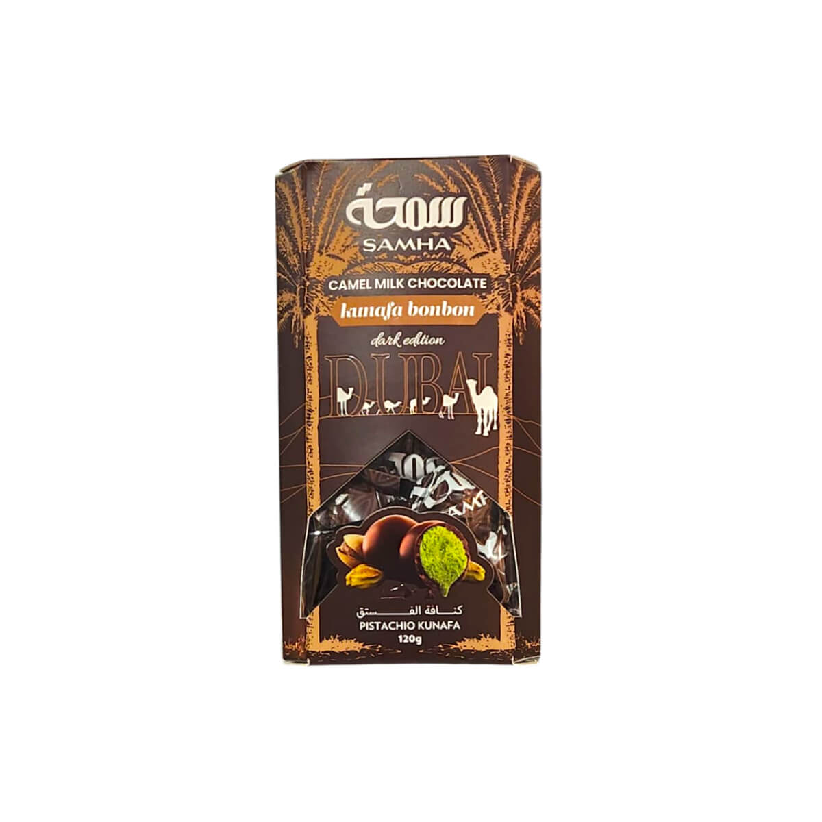 Samha Pistachio Kunafa Camel Milk Dark Dubai Chocolate 120g – The Fresh ...