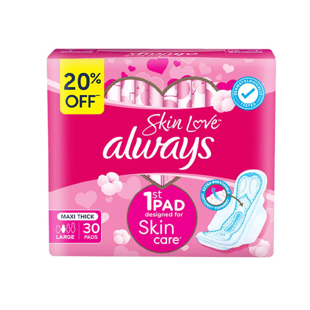 Always Skin Love Maxi Thick Sanitary Pads with Wings Large 30s – The ...